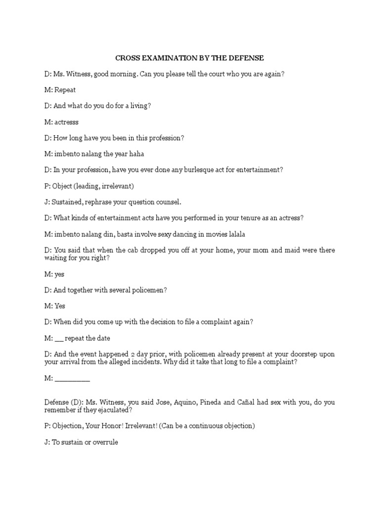 Cross Examination by The Defense | PDF | Criminal Law | Violence