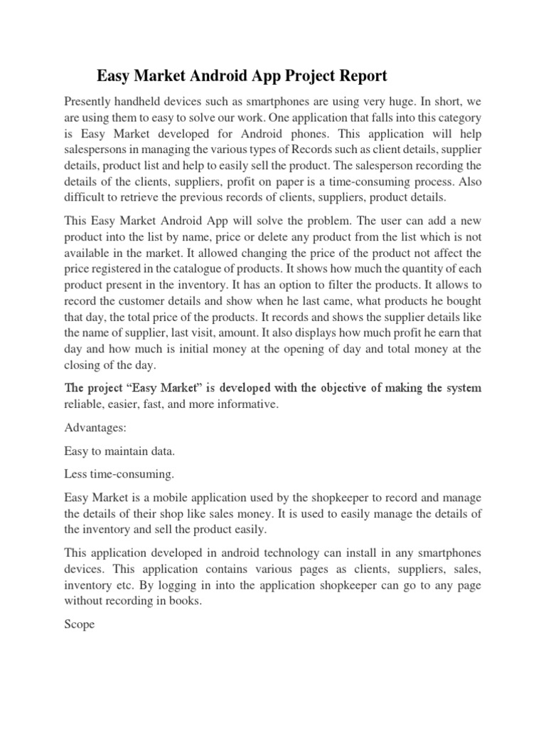 Easy Market Android App Project Report | Download Free PDF | Mobile App ...