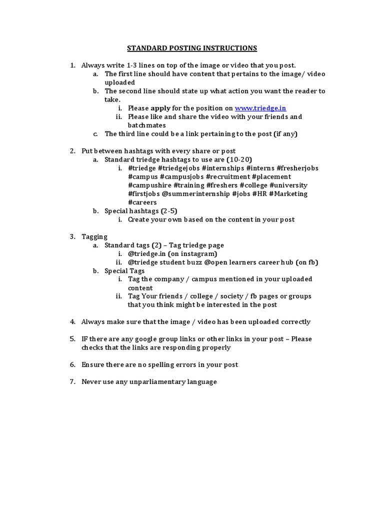 Standard Posting Instructions | PDF