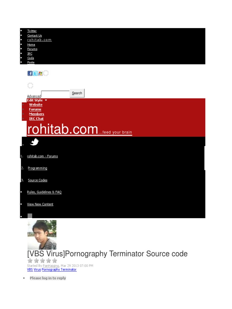 (VBS Virus) Pornography Terminator Source Code: Sign in Create Account ...