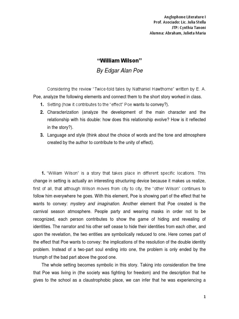 "William Wilson": by Edgar Alan Poe | PDF | Edgar Allan Poe | Narration