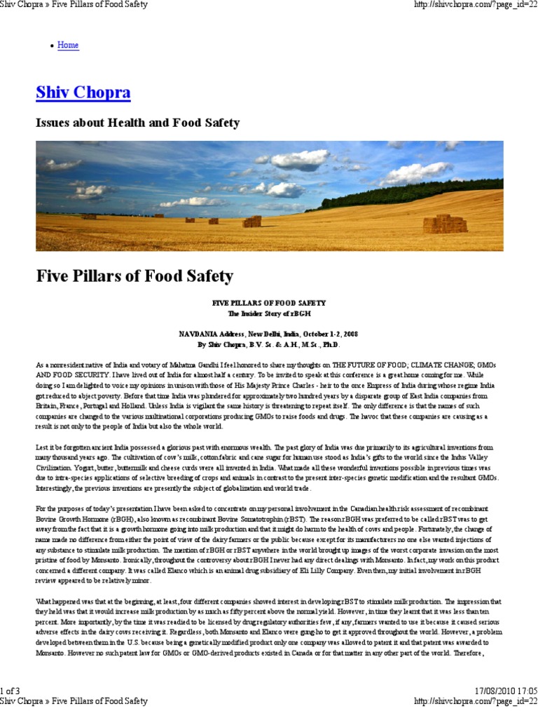 Five Pillars of Food Safety | PDF | Food And Drink | Agriculture