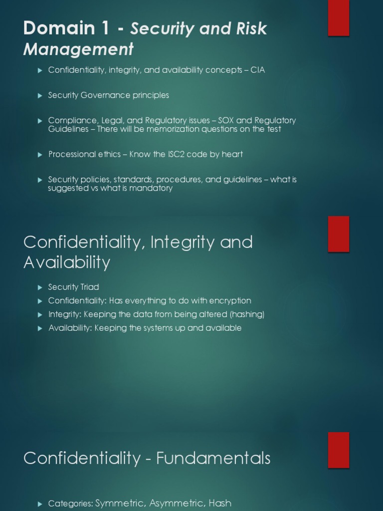Domain 1 Security and Risk Management | PDF | Public Key Cryptography ...
