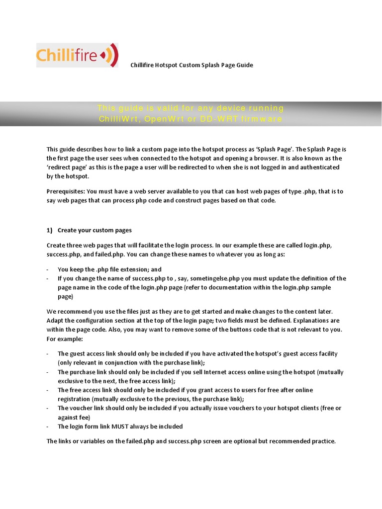 Chillifire Hotspot Custom Splash Page Guide PDF | PDF | World Wide Web ...