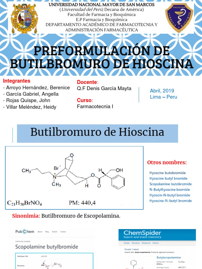Preformulación de Butilbromuro de Hioscina | Solubilidad | Química