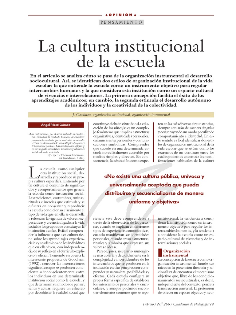 La Cultura Institucional en La Escuela | PDF | Institución | Comportamiento