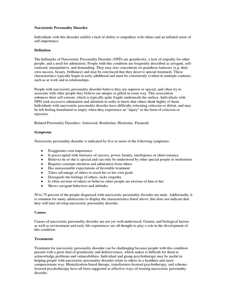 Narcissistic Personality Disorder | PDF | Personality Disorder | Mental ...