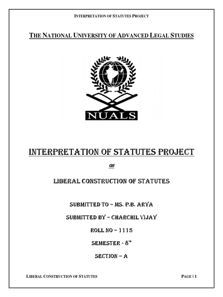 Interpretation of Statutes Project: T N U A L S | PDF | Statutory ...