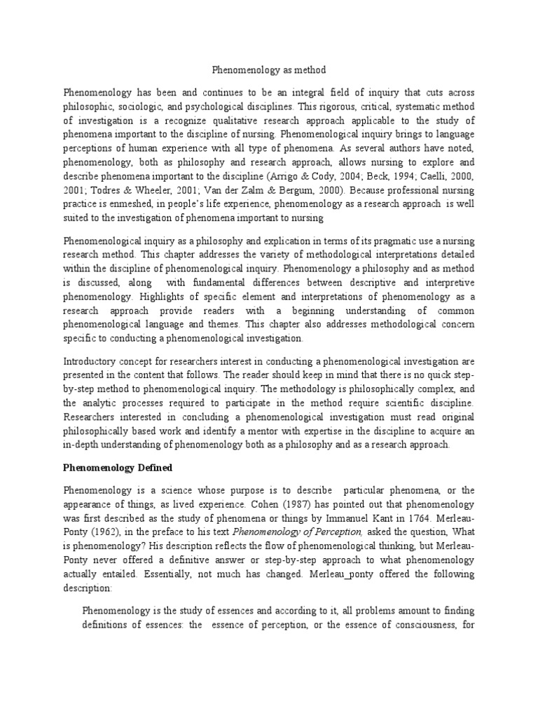 Phenomenology As Method | PDF | Phenomenology (Philosophy) | Consciousness