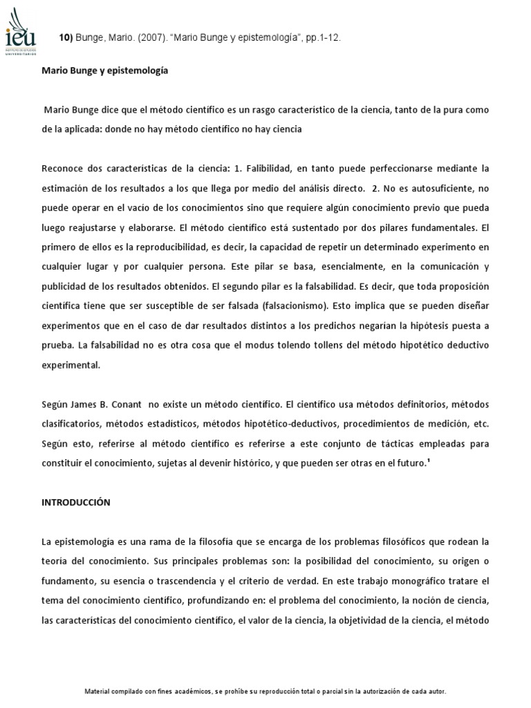 10) Bunge, Mario. (2007). “Mario Bunge y Epistemología”, Pp.1-12 | PDF ...