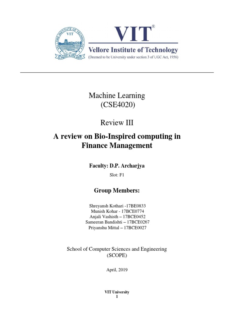 Machine Learning (CSE4020) Review III: A Review On Bio-Inspired ...