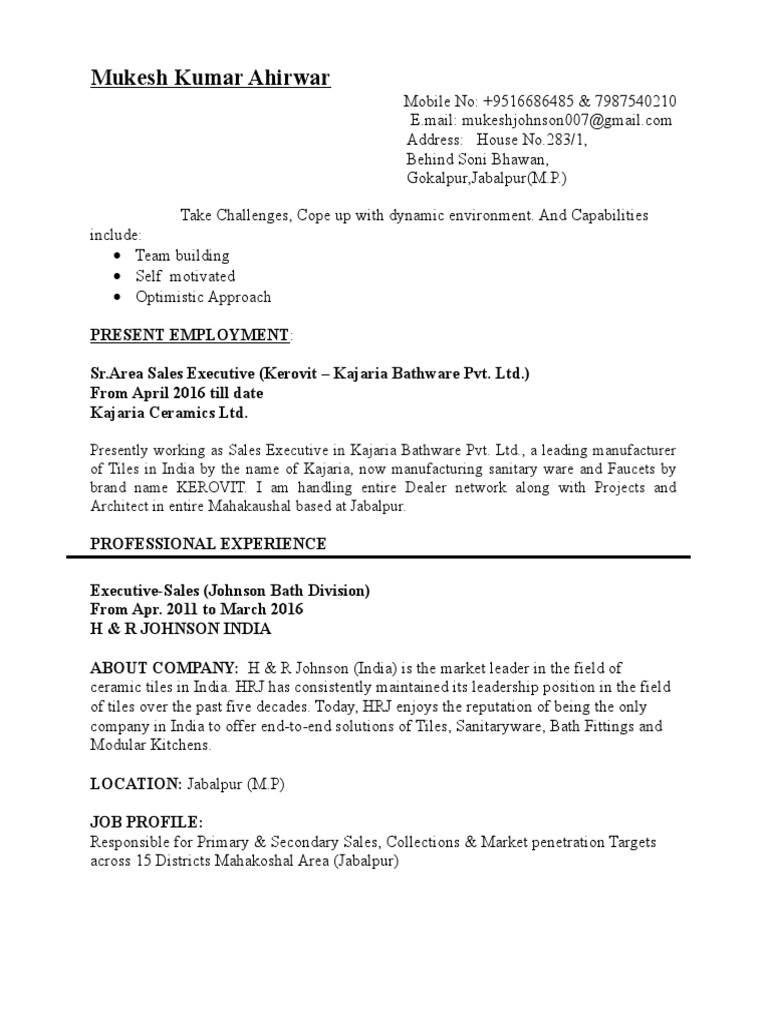 Mukesh Resume Jabalpur | PDF | Business | Economies