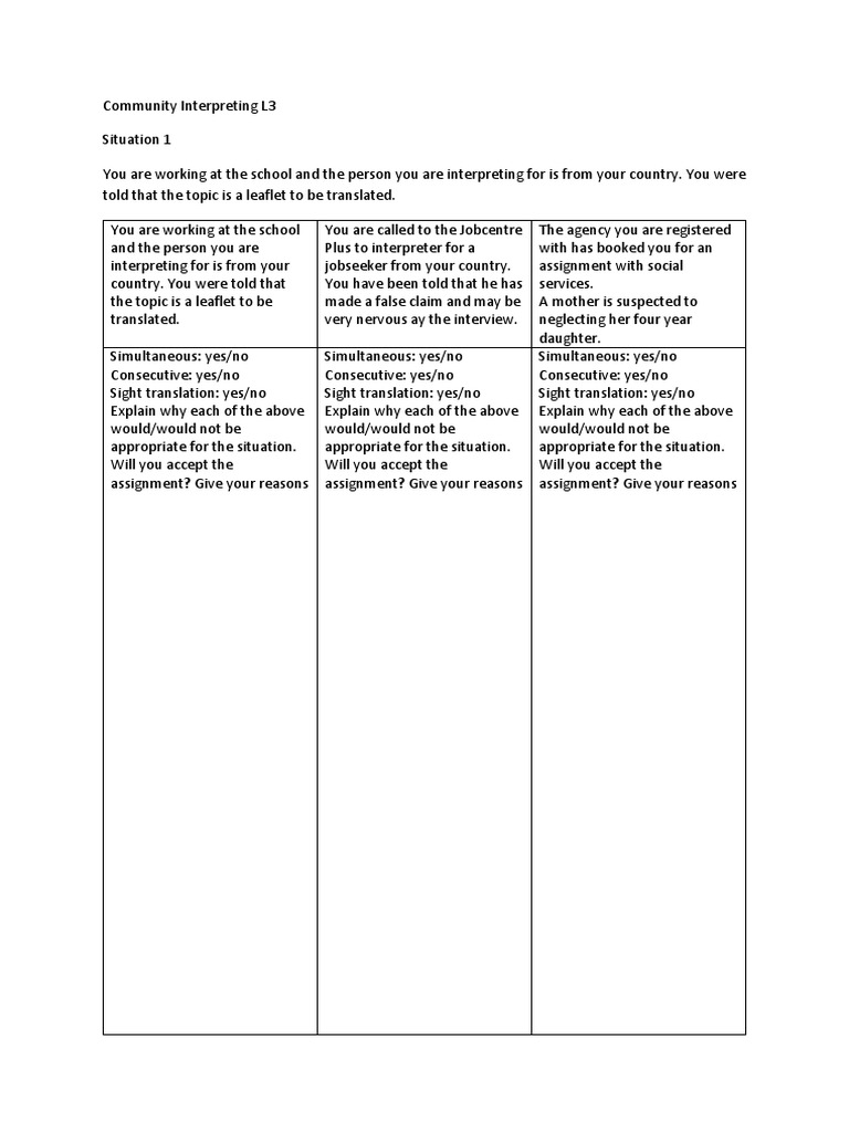 Community Interpreting L3 Scenarios Pdf