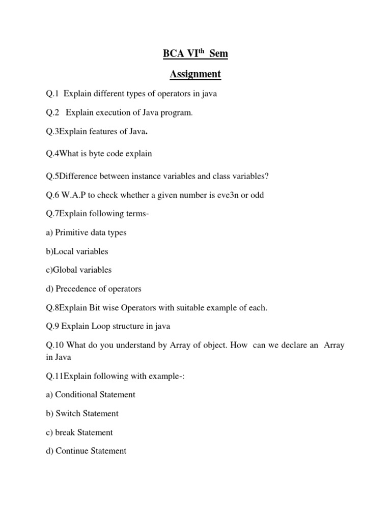 Bca Vi Sem Assignment Pdf Java Programming Language Class