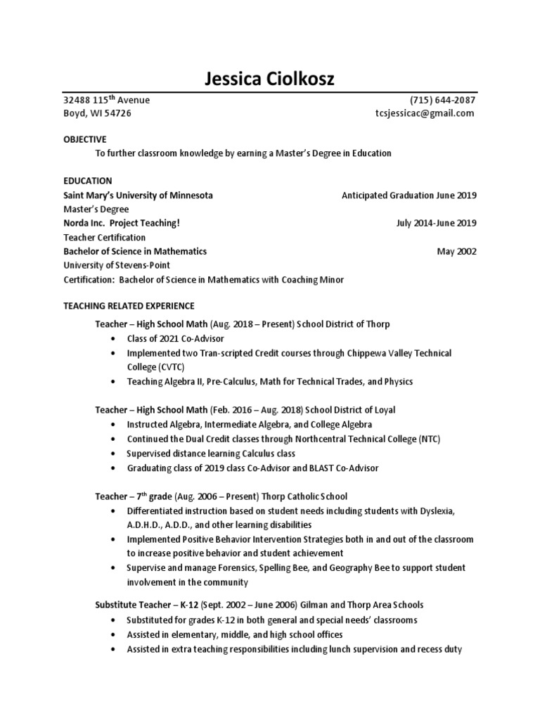 Jessica Resume | PDF | Teachers | Teaching