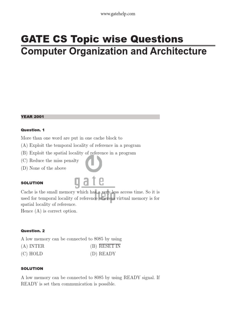 Computer Organization and Architecture: GATE CS Topic Wise Questions | PDF | Random Access ...