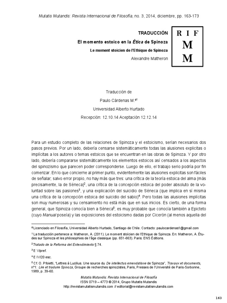 Matheron, Alexandre - El Momento Estoico en La Ética de Spinoza PDF ...