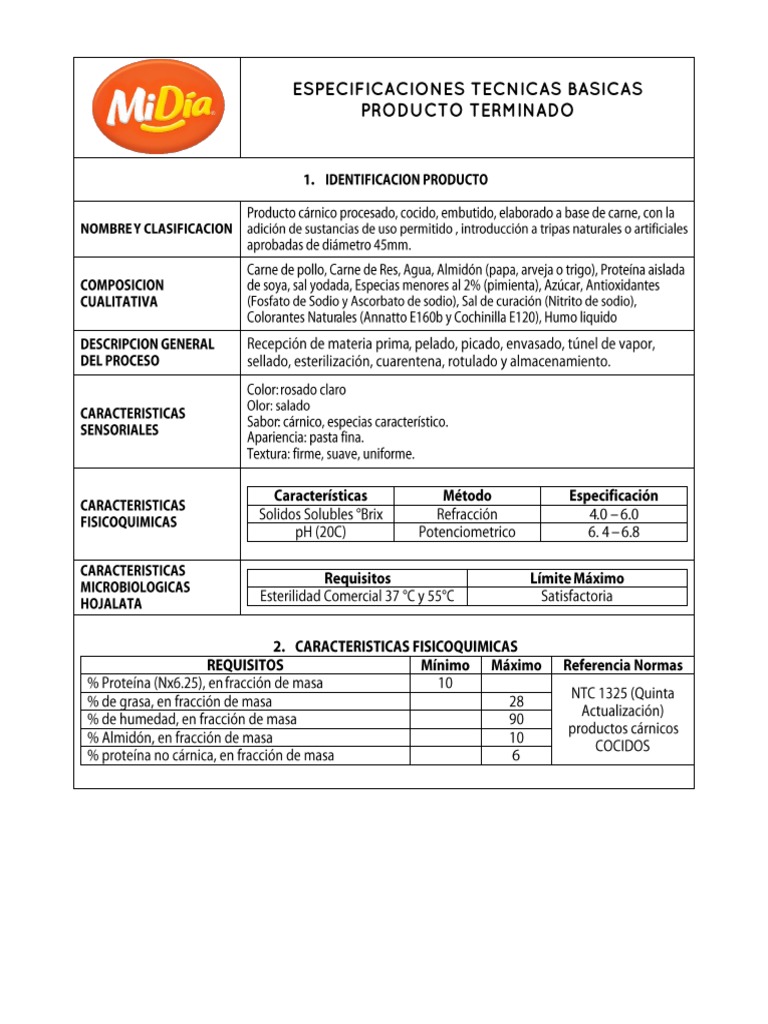 Ficha Tecnica Midia Salchicha Tipo Viena | PDF Ficha Tecnica Midia Salchicha Tipo Viena | PDF
