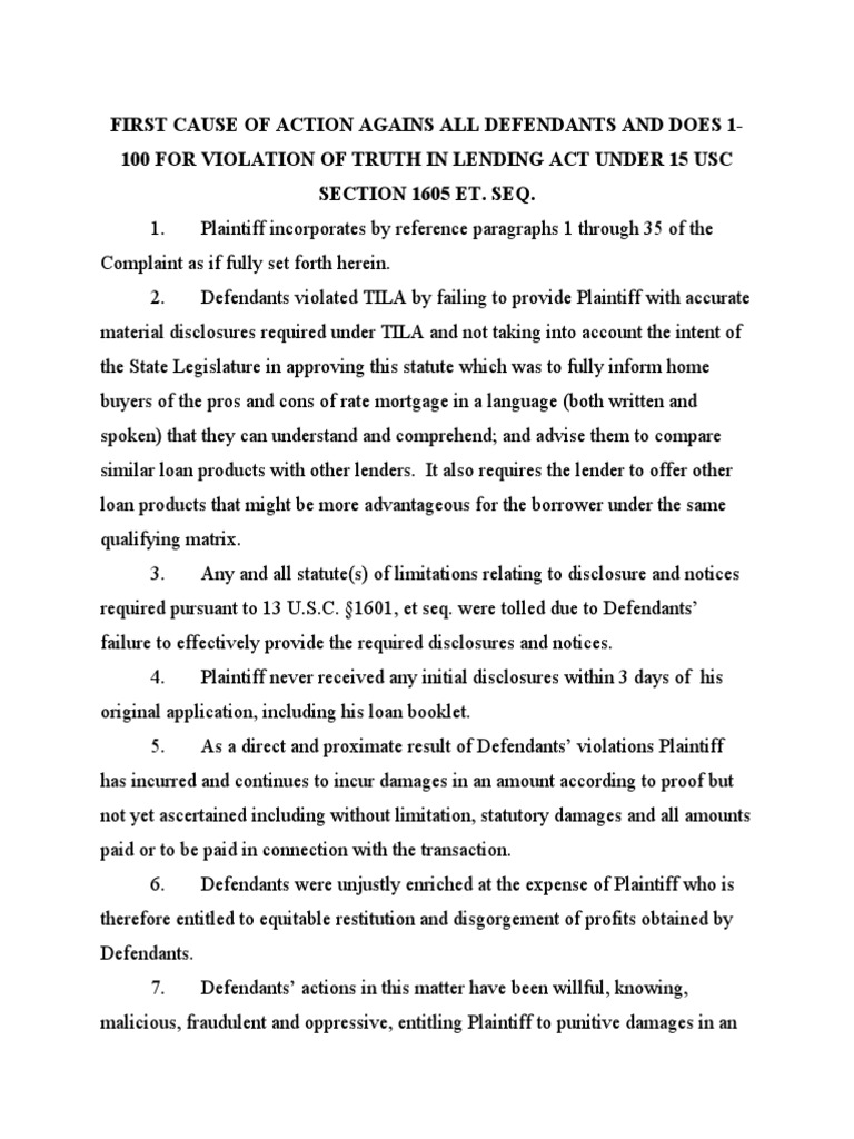 Tila and Respa Claims | PDF | Truth In Lending Act | Loans