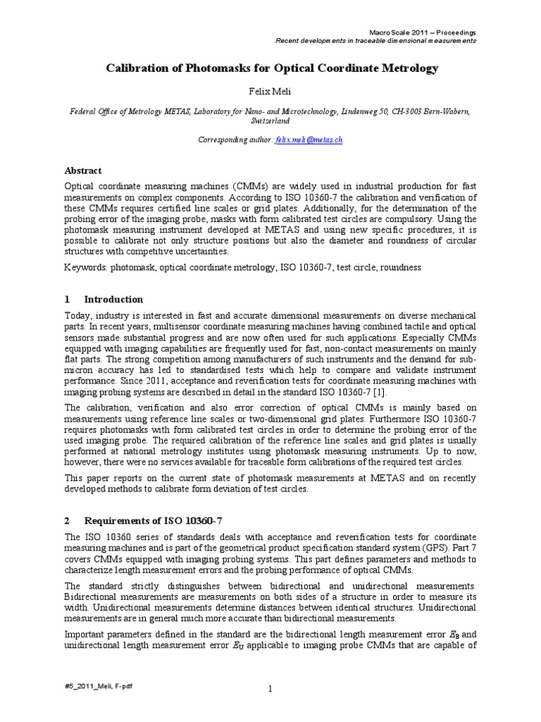 Calibration of Photomasks For Optical Coordinate Metrology | Download Free PDF | Interferometry ...