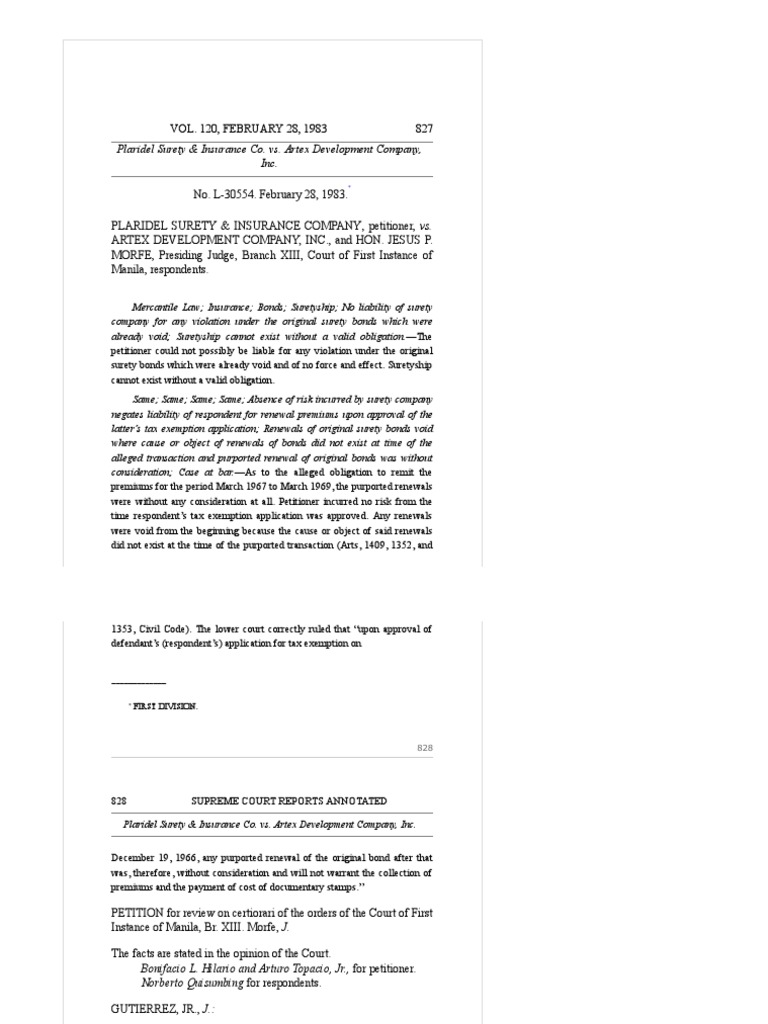 Plaridel Surety & Insurance Co. vs. Artex Development Company | PDF | Surety Bond | Guarantee