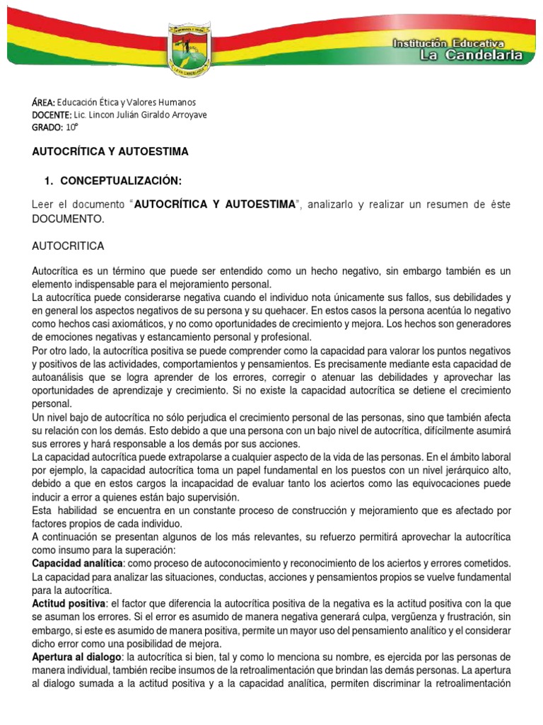 Autocrítica y Autoestima en Educación | PDF | Neurociencia | Aprendizaje