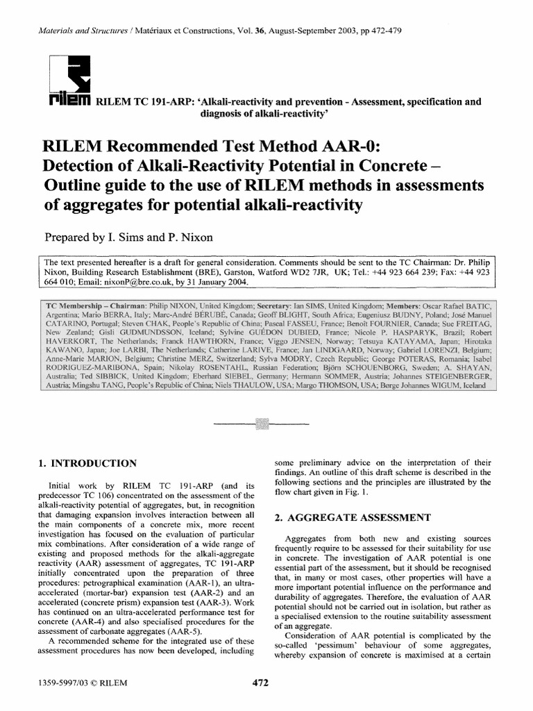 RILEM 20 Recommended Test Method AAR-0 PDF | PDF | Concrete | Materials
