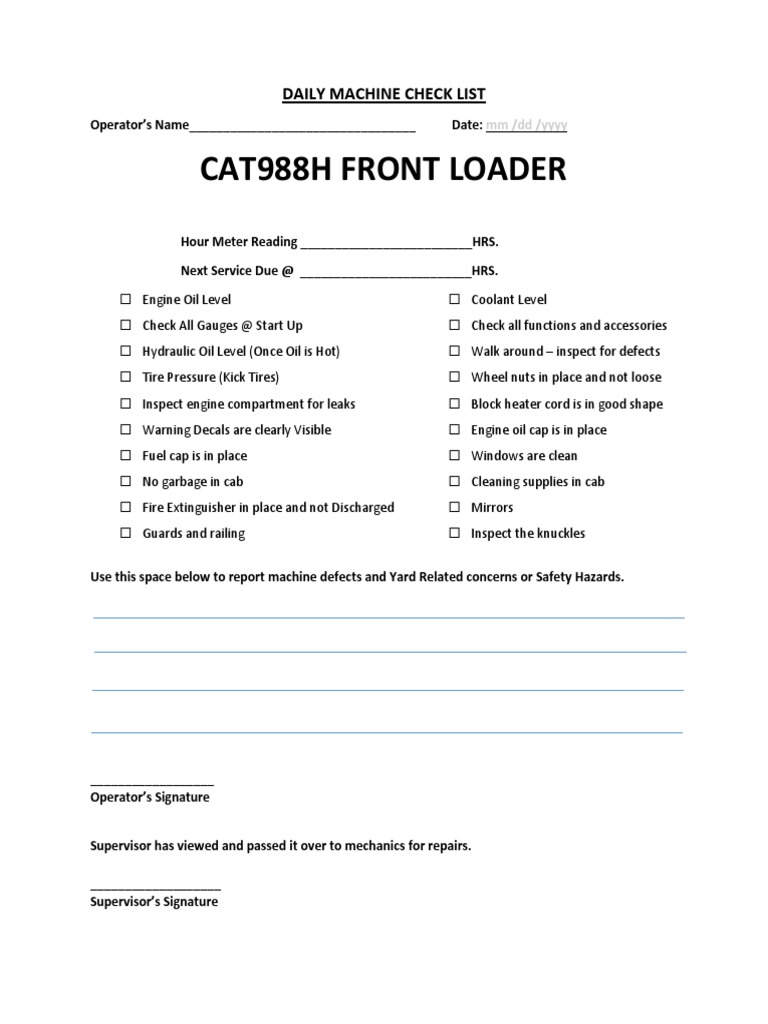 Daily Machine Checklist - 1 | PDF