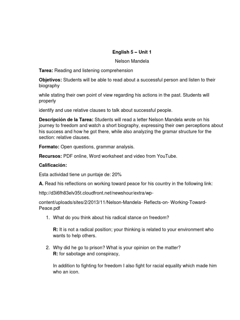 Nelson Mandela: Comprehension Activities | PDF