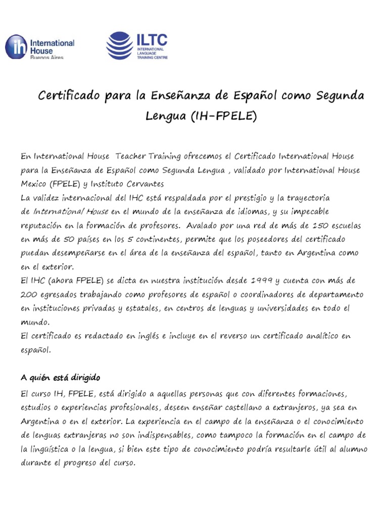 Certificado para Profesores de Español 2018-1 | PDF | Lengua española ...