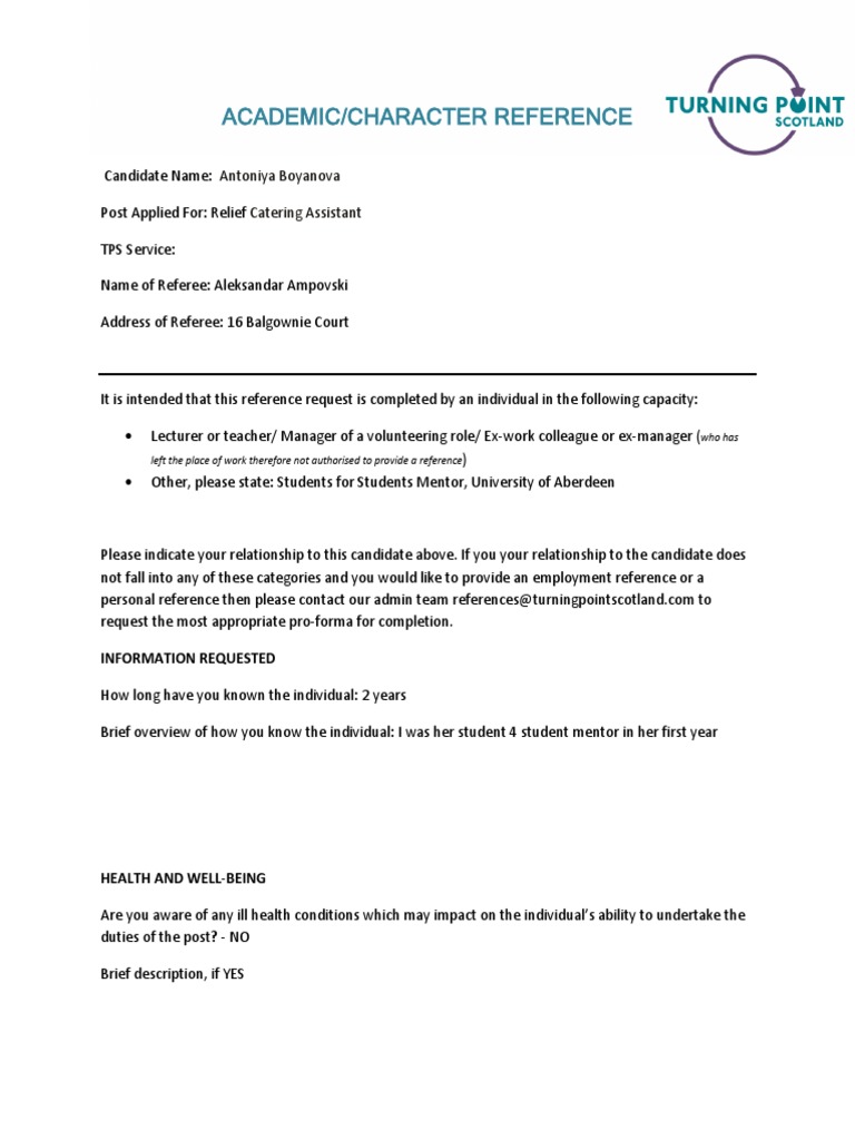 Academic - Character Reference | PDF | Attitude (Psychology) | Mentorship