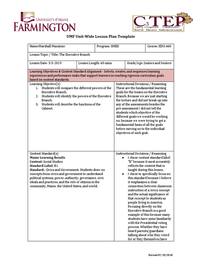 UMF Unit-Wide Lesson Plan Template: Maine Learning Results Content ...