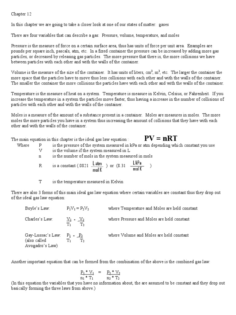 An In-Depth Look at Gases: Pressure, Volume, Temperature, Moles, and ...