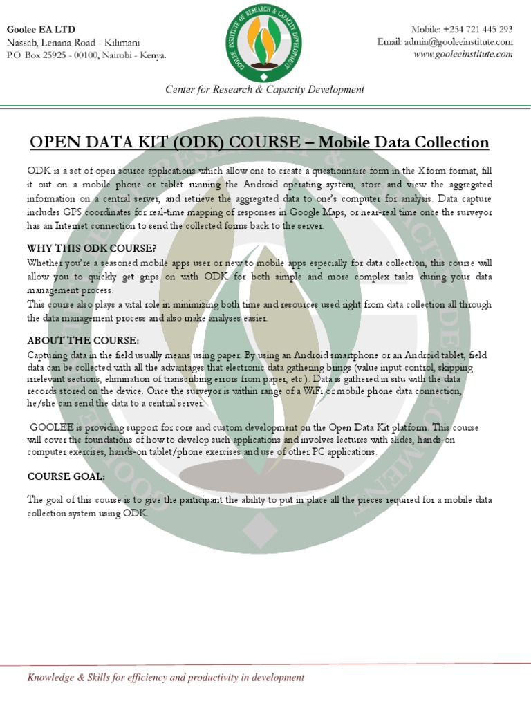 Open Data Kit Odk Course Mobile Data Collection Pdf Mobile App Smartphone