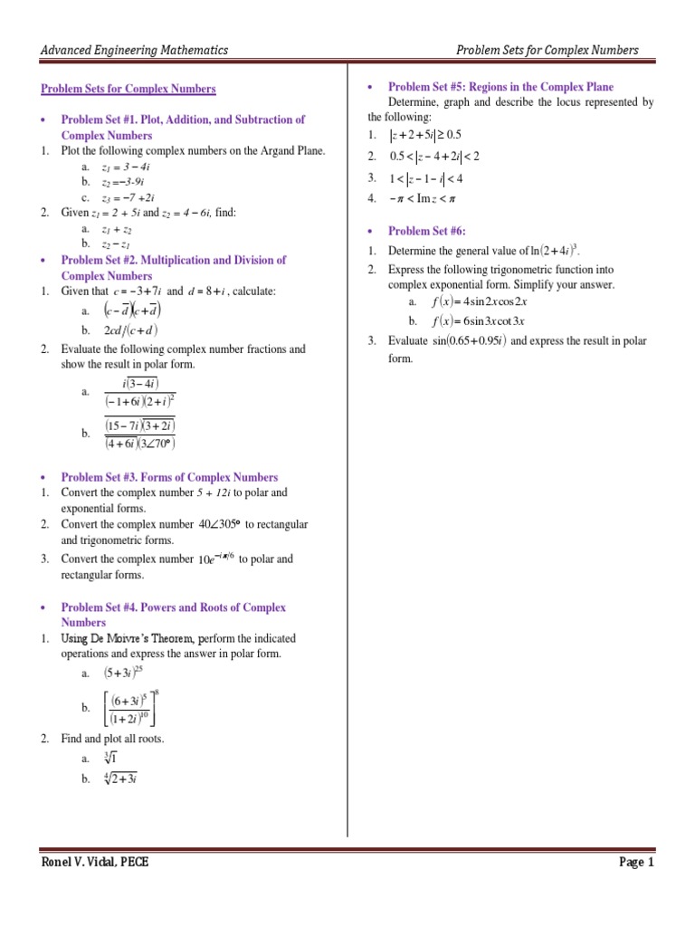 Problem Sets For Complex Numbers | PDF | Complex Number | Abstract Algebra