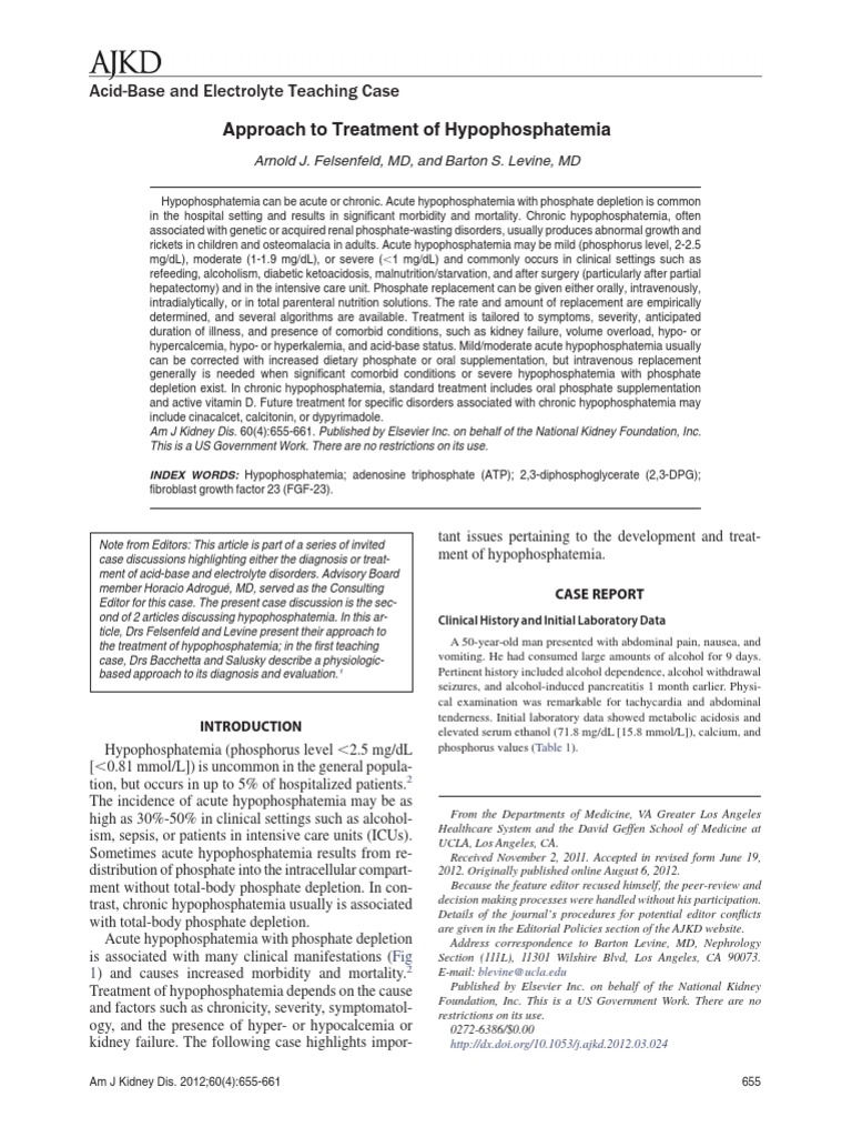 Approach To Treatment of Hypophosphatemia: Acid-Base and Electrolyte ...