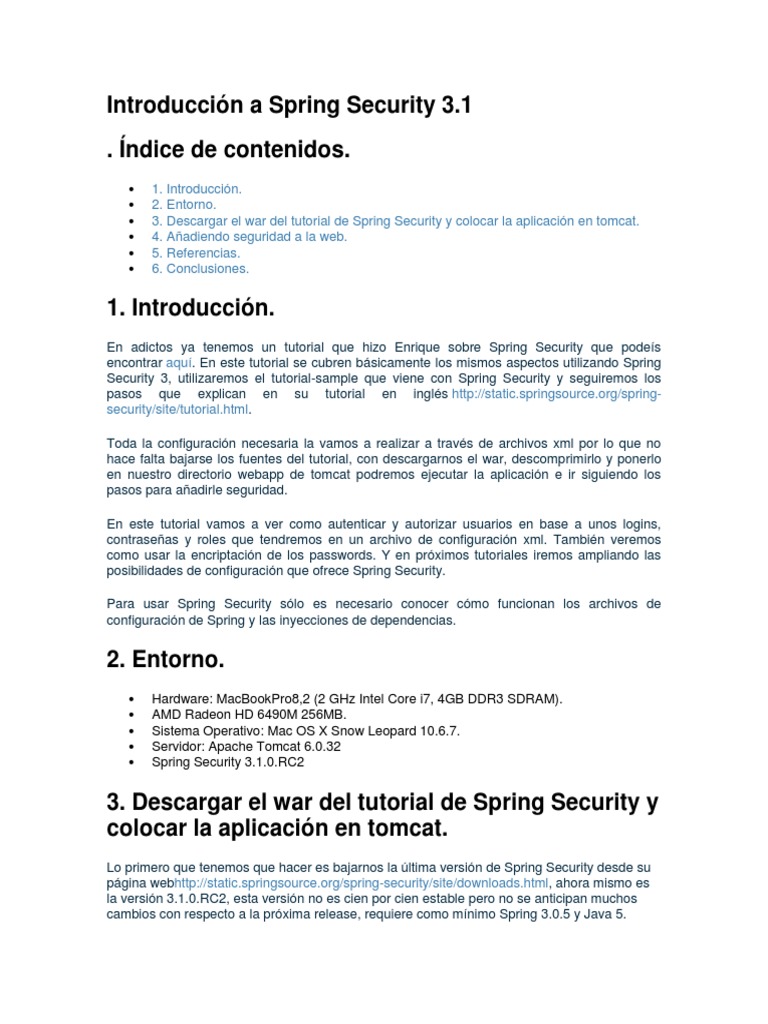 Tutorial Spring Security | Descargar gratis PDF | Páginas del servidor Java | Protocolo de ...