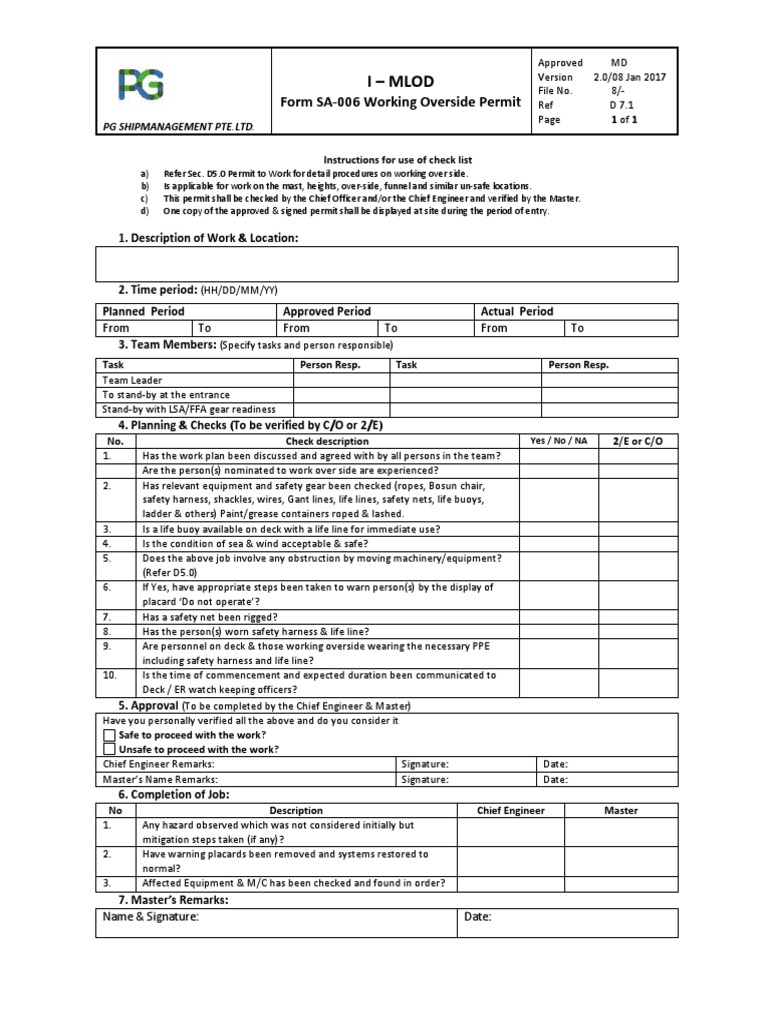 Working Overside Permit Checklist | PDF | Business