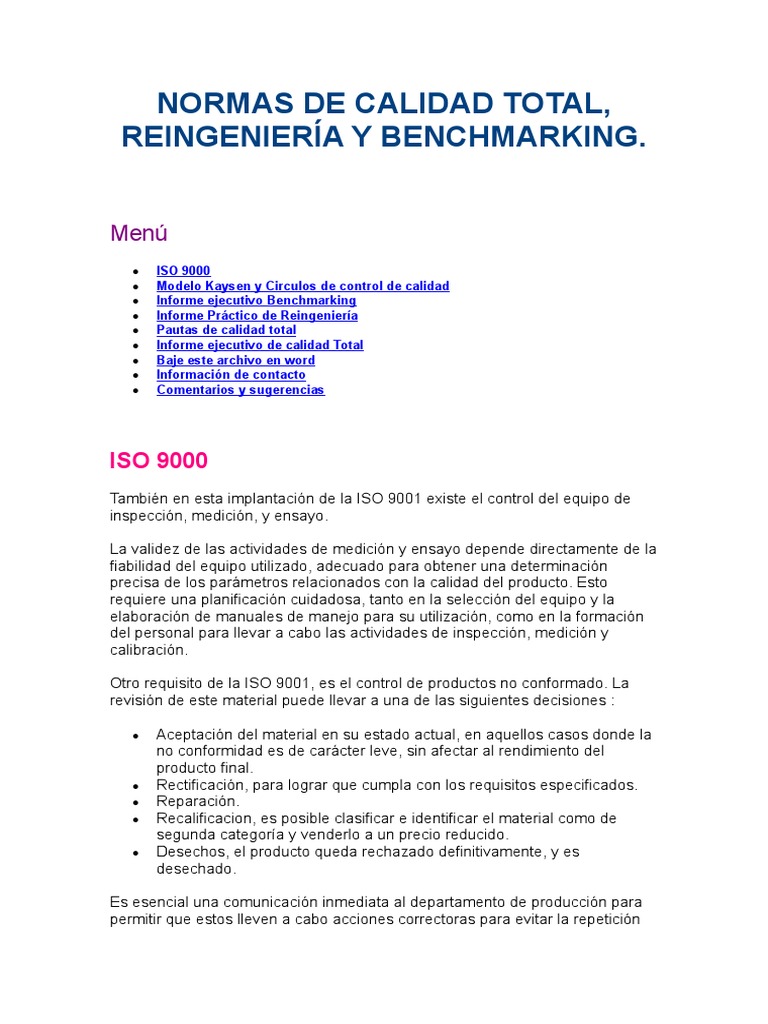 Normas de Calidad Total | PDF | Benchmarking | Calidad (comercial)