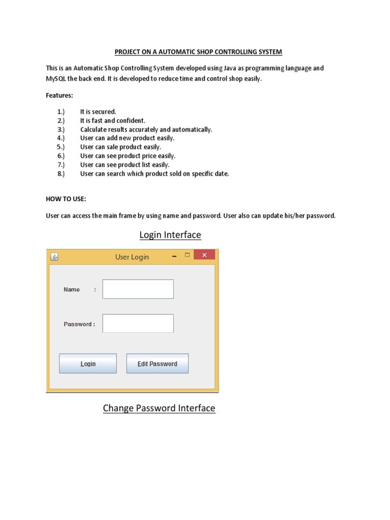 Login Interface: Project On A Automatic Shop Controlling System | PDF | User (Computing) | Password