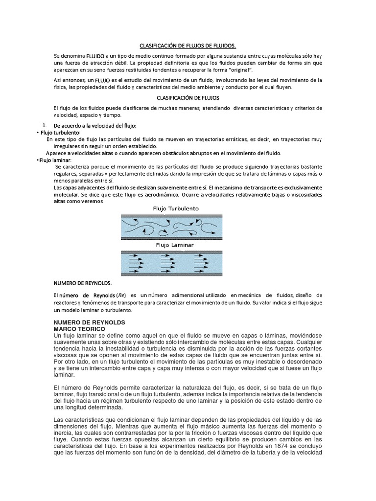 Clasificación de Flujos de Fluidos | PDF | Numero Reynolds | Viscosidad