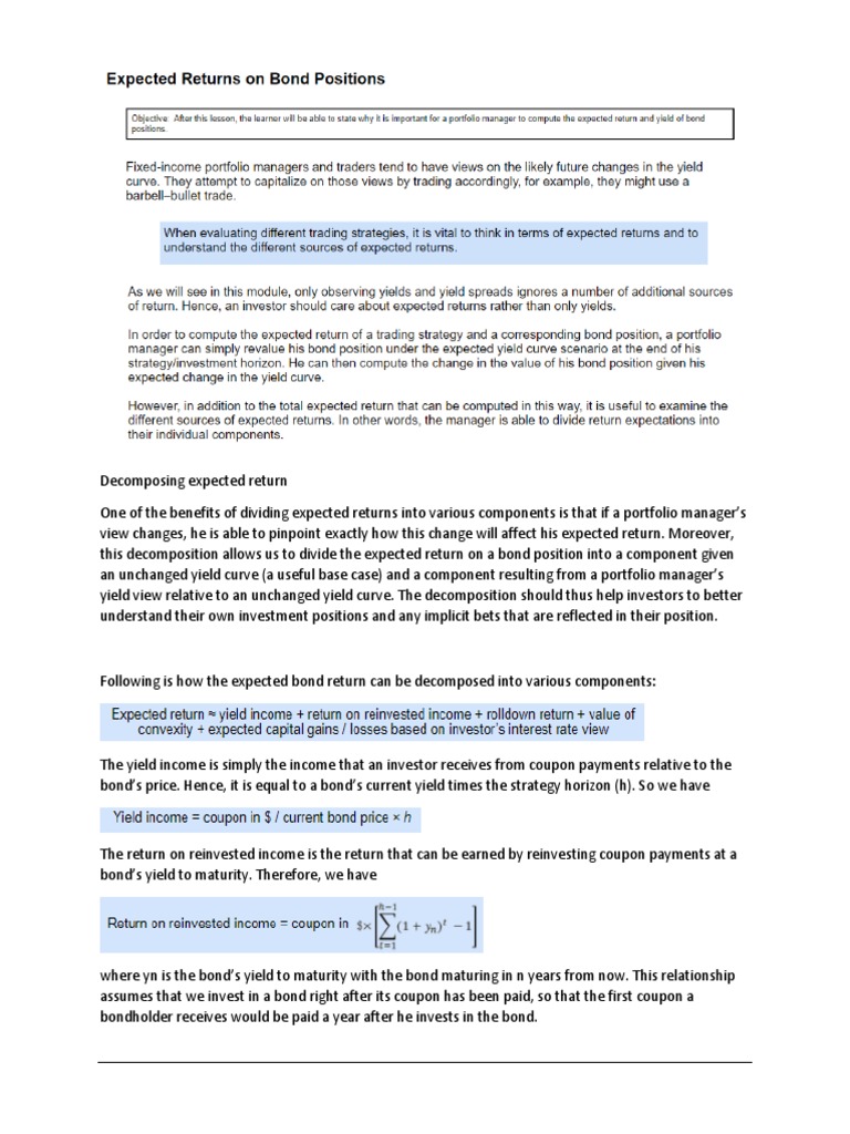 Expected Return On Bond Portfolio and Decompose Bond Portfolio | PDF ...