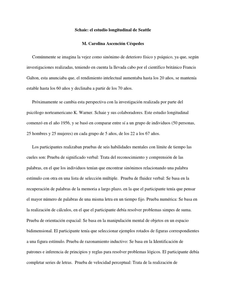 Estudio Longitudinal de Seattle | PDF | Vejez | Conceptos psicologicos