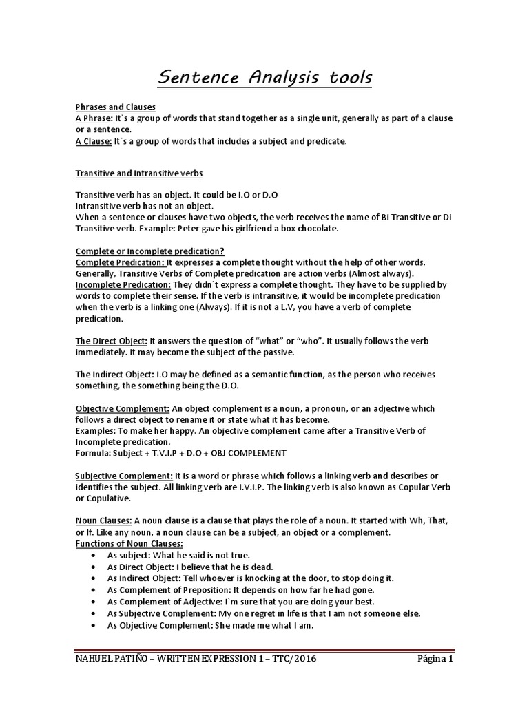 Sentence Analysis Tools | PDF | Adjective | Verb