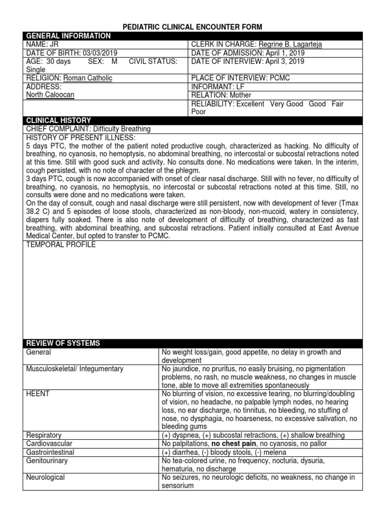 Pedia Clinical Encounter Form | Download Free PDF | Pneumonia | Diarrhea