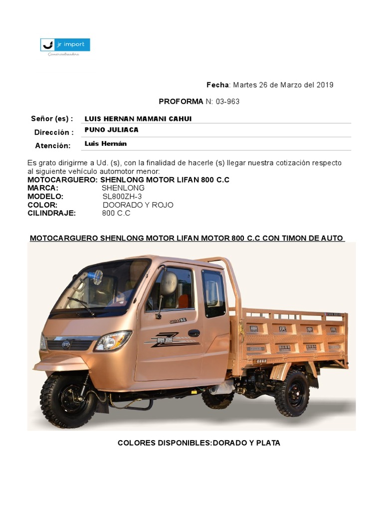 Proforma Shenlong 800 Puno 01 | PDF | Eje | Suspensión (Vehículo)