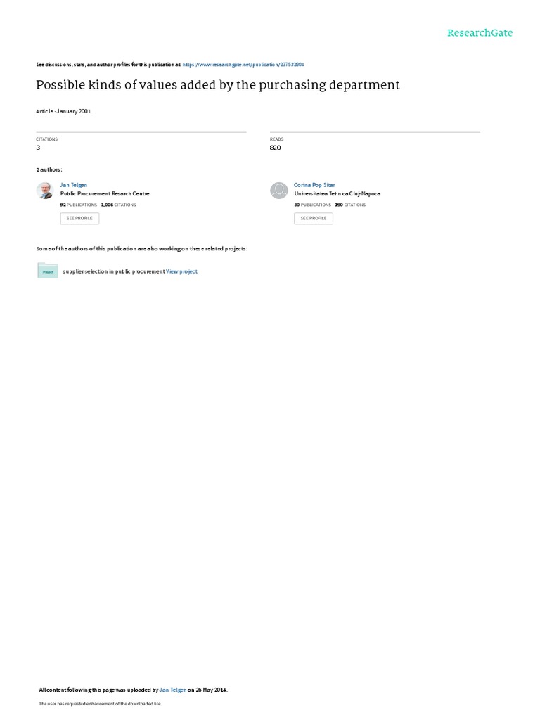 Possible Kinds of Values Added by The Purchasing Department: January ...