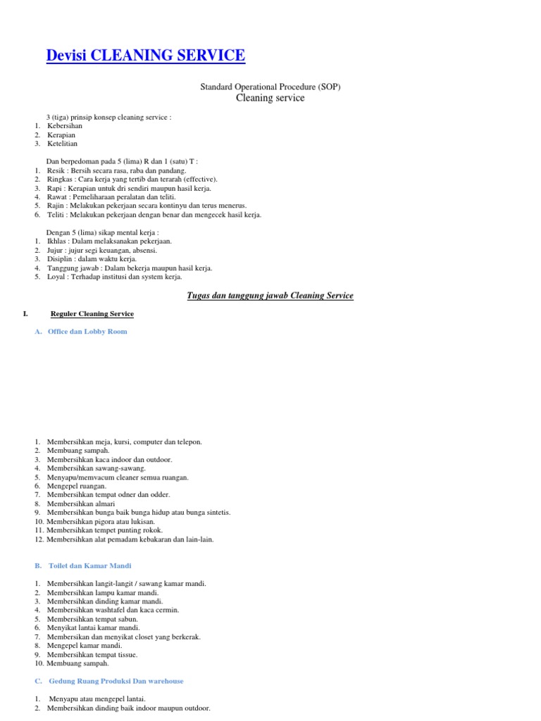 Devisi CLEANING SERVICE | PDF