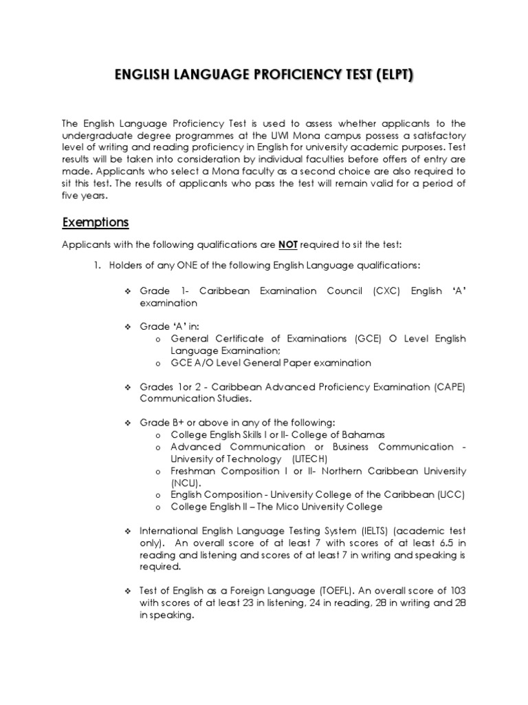 English Language Proficiency Test PDF | PDF | College | Test (Assessment)
