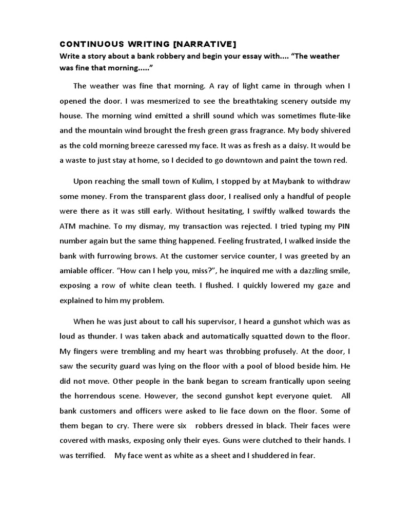 Continuous Writing (Narrative) Write A Story About A Bank Robbery and ...